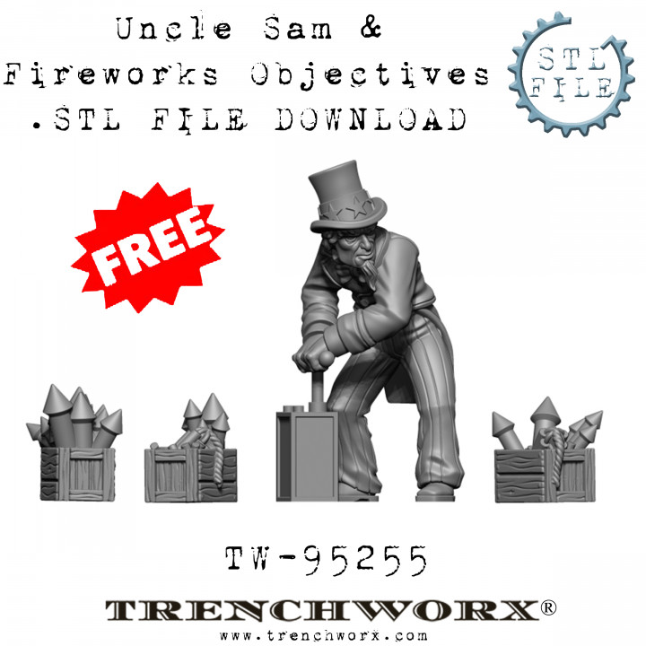 3D Printable Uncle Sam and Fireworks by Trenchworx LLC