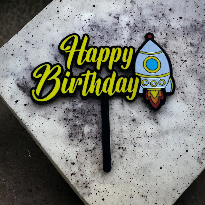 3D Printable Full Color Spaceship Rocket Happy Birthday Cake Topper by ...