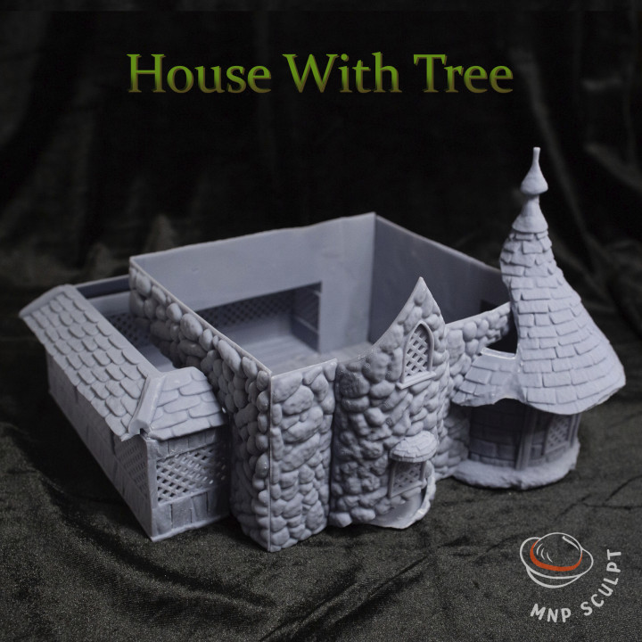 3D Printable House With Tree by MNP Sculpt