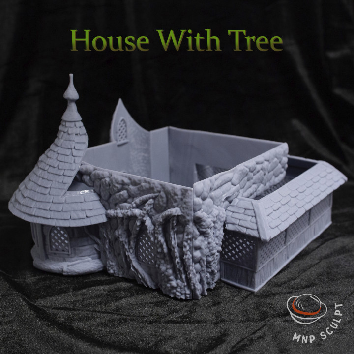 3D Printable House With Tree by MNP Sculpt