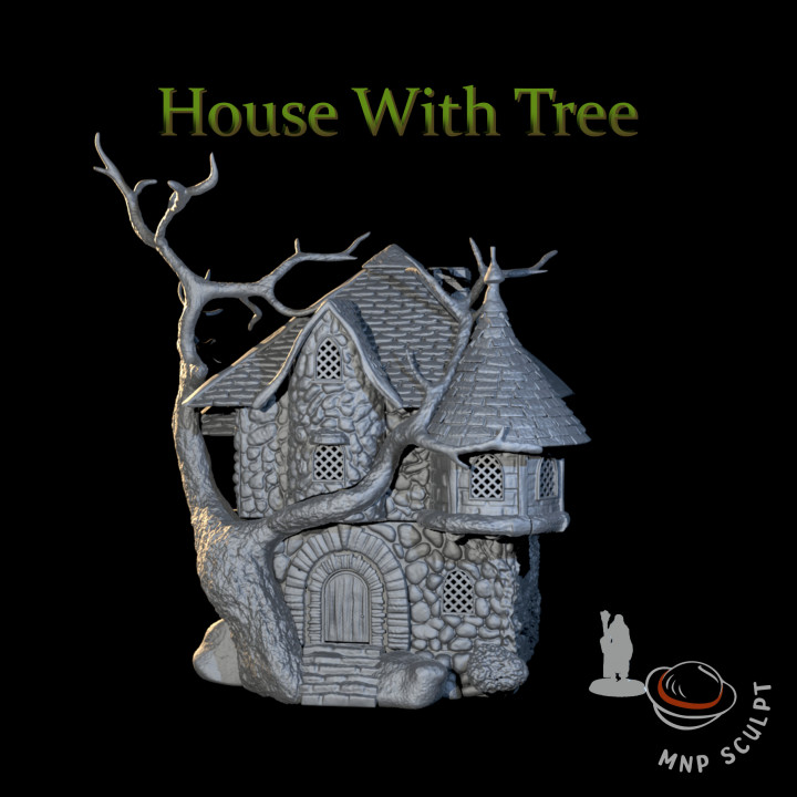 3D Printable House With Tree by MNP Sculpt