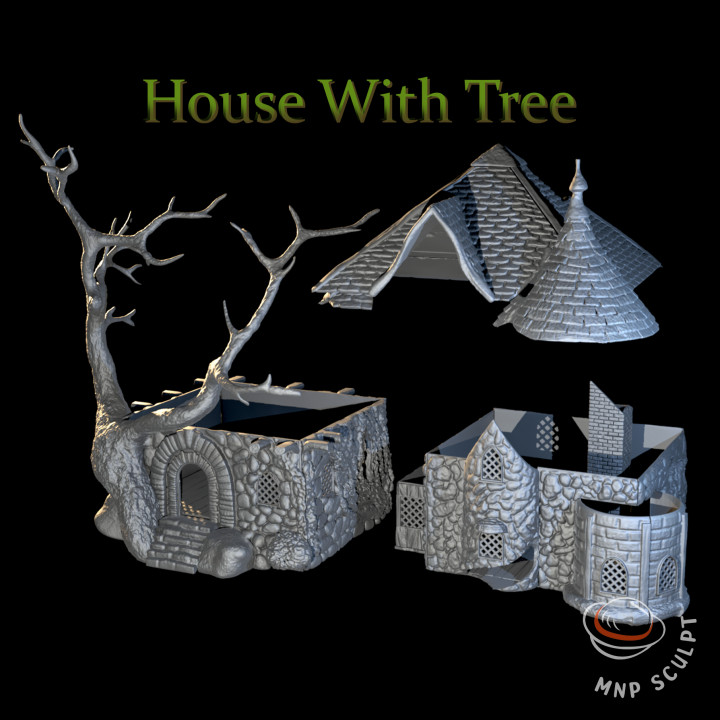 3D Printable House With Tree by MNP Sculpt
