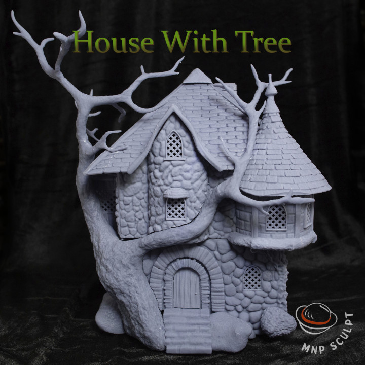 3D Printable House With Tree by MNP Sculpt