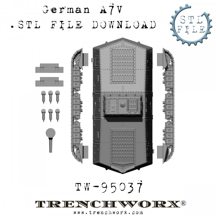 3D Printable German A7V by Trenchworx LLC