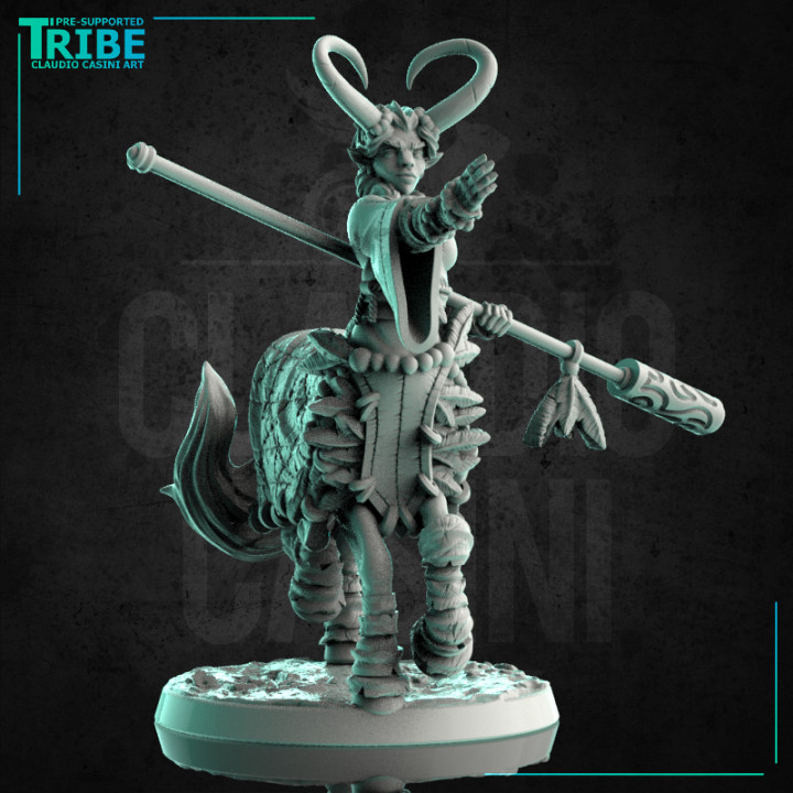 3D Printable (0191) Female centaur monk with a staff by Claudio Casini Art