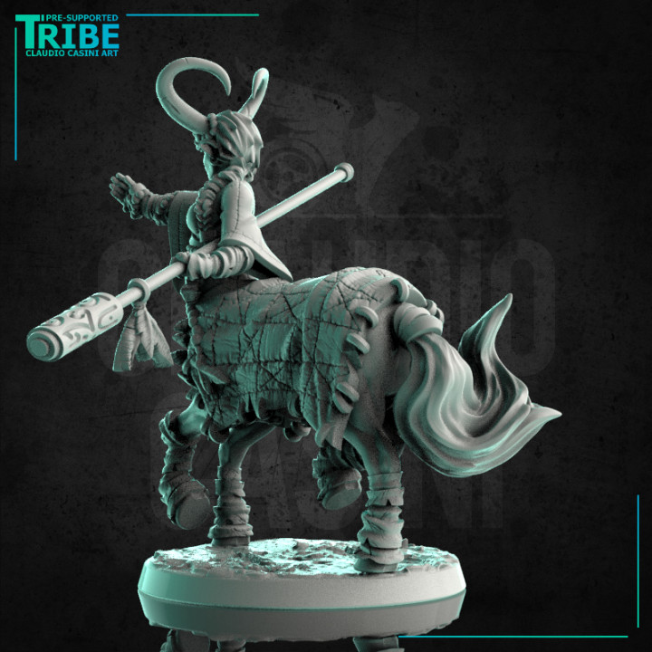 3D Printable (0191) Female centaur monk with a staff by Claudio Casini Art