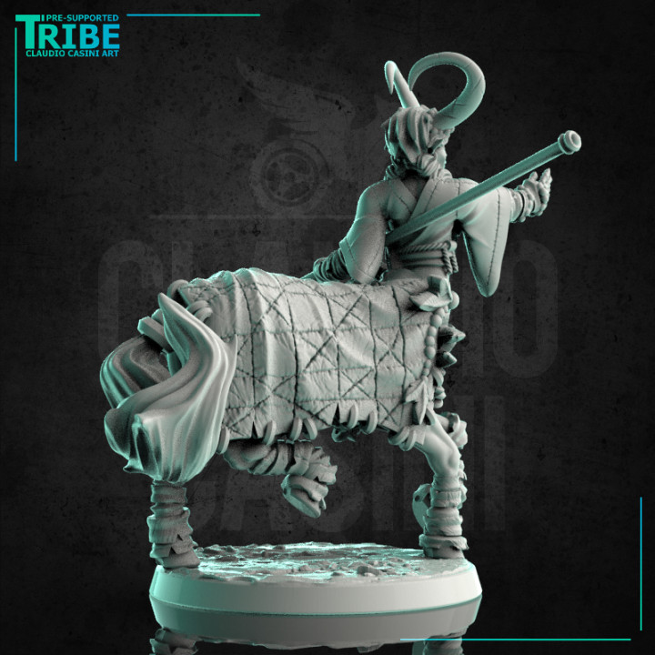 3D Printable (0191) Female centaur monk with a staff by Claudio Casini Art