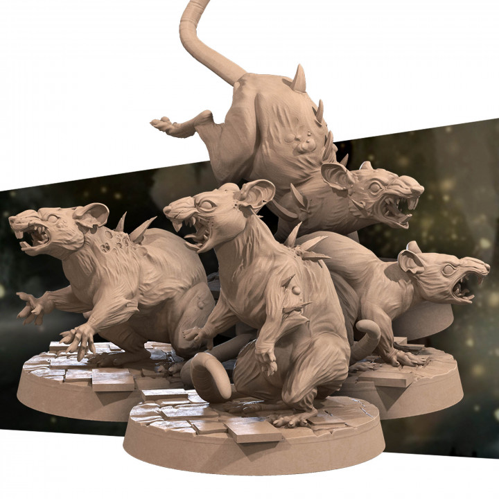 3D Printable Giant Rats (Graveyard Minions) (4 Models) by Bite the Bullet