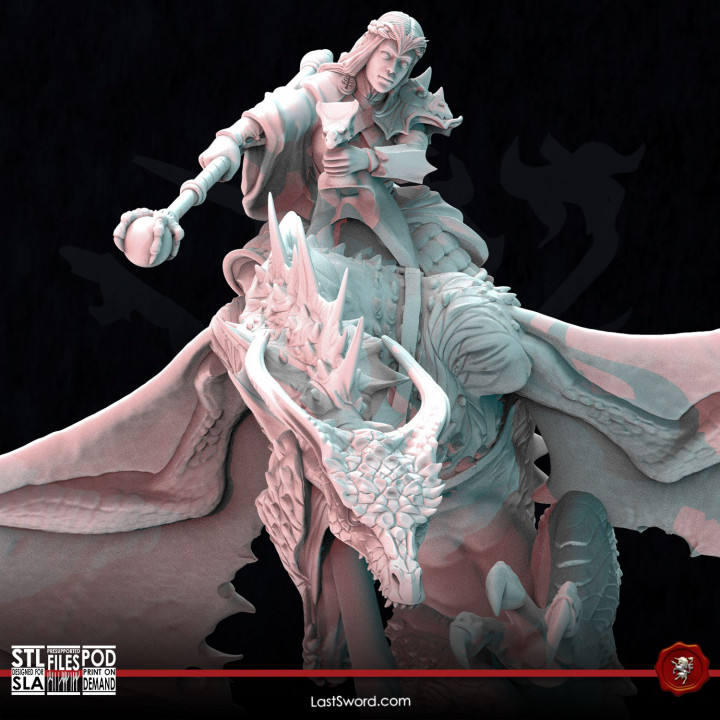 3D Printable Arch Mage on Dragon by LastSword Miniatures