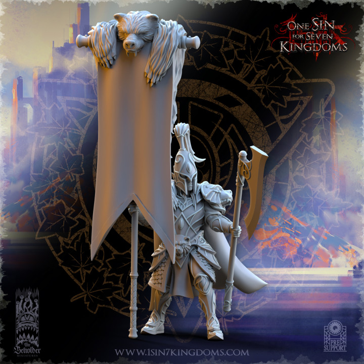 3D Printable Silvermoor Elves Bear Guardians Command Group by The Beholder Miniatures