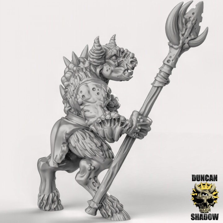 3D Printable PestiGor Beastmen with Spears (Pre Supported) by Duncan Shadow