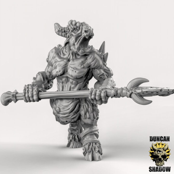 3D Printable PestiGor Beastmen with Spears (Pre Supported) by Duncan Shadow
