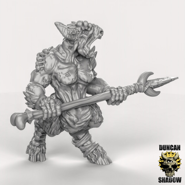 3D Printable PestiGor Beastmen with Spears (Pre Supported) by Duncan Shadow