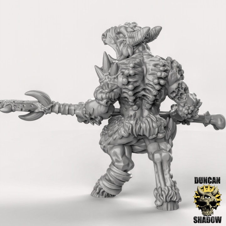3D Printable PestiGor Beastmen with Spears (Pre Supported) by Duncan Shadow