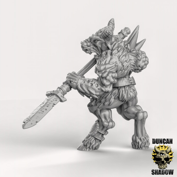 3D Printable PestiGor Beastmen with Spears (Pre Supported) by Duncan Shadow