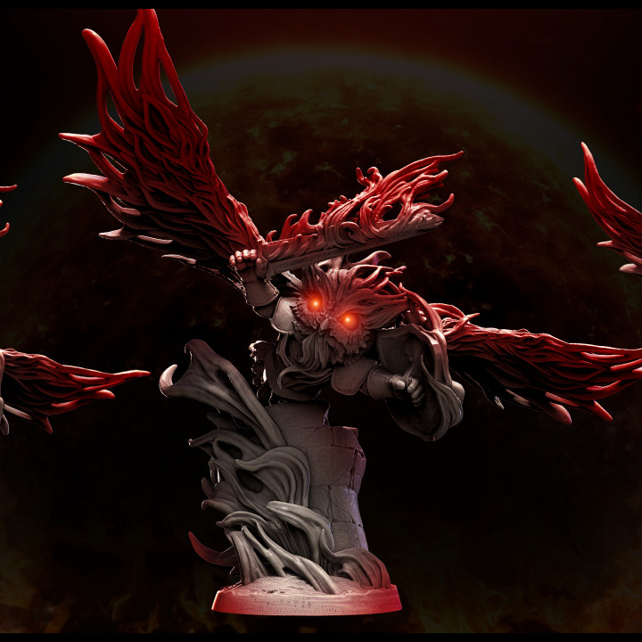 3D Printable Mighty Flaming Owl (pose 2 of 3) by Mini Monster Mayhem