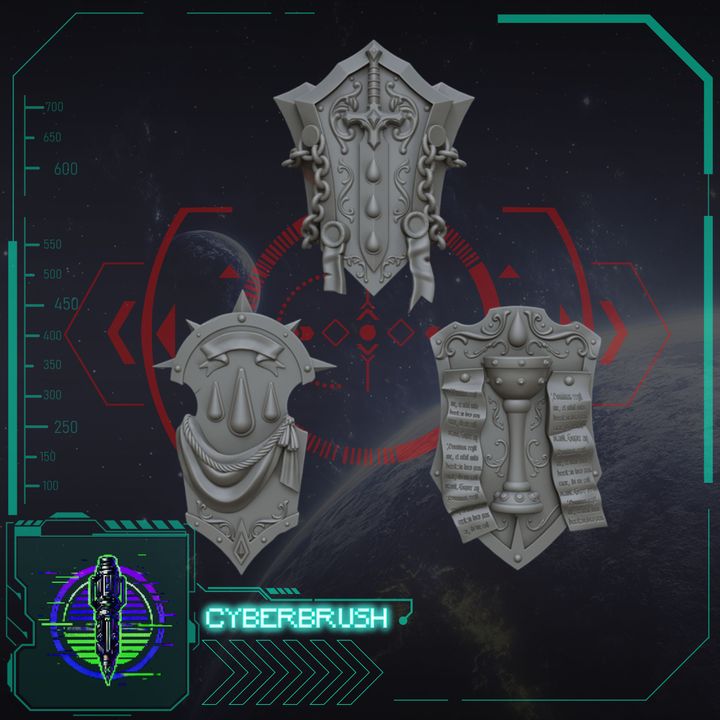 3D Printable Crimson Angels Shield set 1 by Cyberbrush