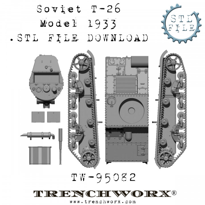 3D Printable Soviet T-26 Model 1933 by Trenchworx LLC