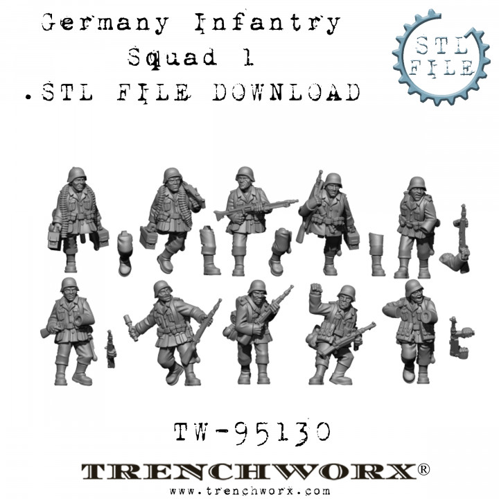 3D Printable WW2 German Infantry Squad #1 by Trenchworx LLC
