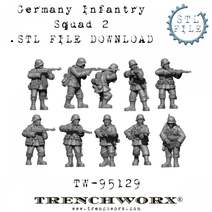 3D Printable WW2 German Infantry Squad #2 by Trenchworx LLC