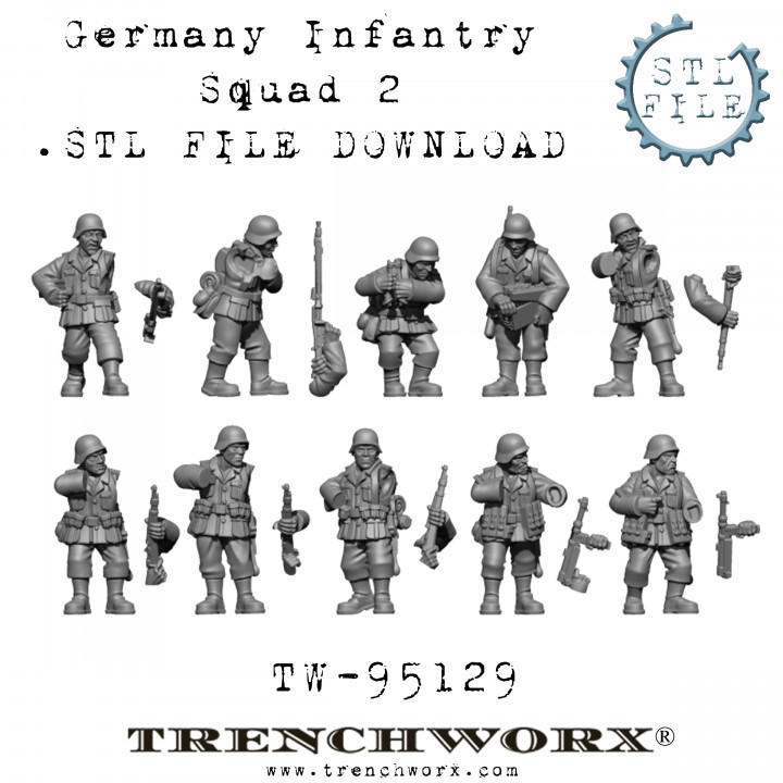 3D Printable WW2 German Infantry Squad #2 by Trenchworx LLC