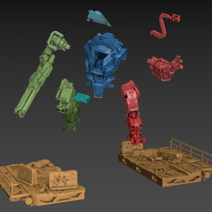 3D Printable Big Particle Robot Static Pose Set 100mm (approx. height) by Extra Guy