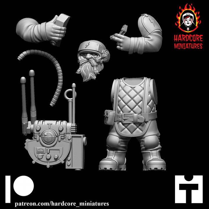 3D Printable Veteran Dwarf with Vox Caster by Hardcore Miniatures