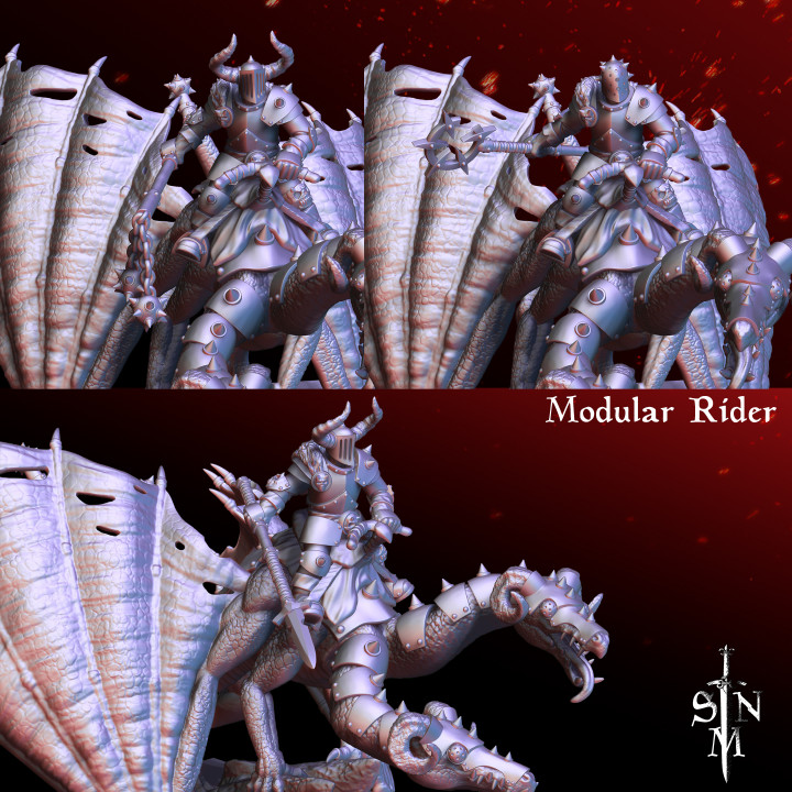 3D Printable Iron Lord Atop Two-Headed Dragon by Sir Nicholas Miniatures