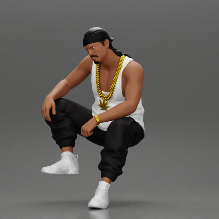 3D Printable gangster homie in a gold chain and durag is sitting and ...