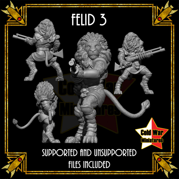 3D Printable Felid 3 Lionman advancing by Cold War Miniatures