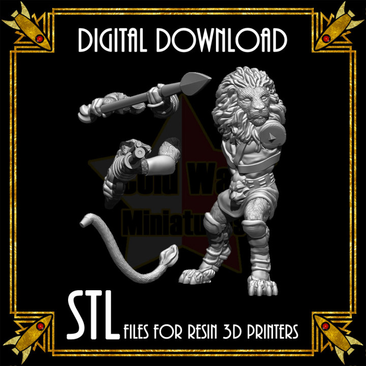 3D Printable Felid 3 Lionman advancing by Cold War Miniatures