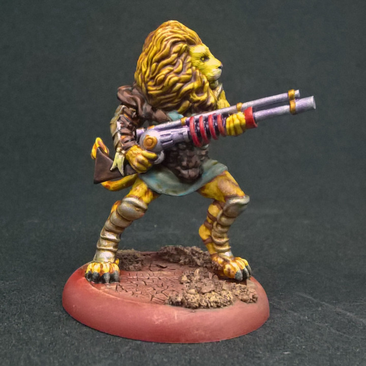 3D Printable Felid 3 Lionman advancing by Cold War Miniatures