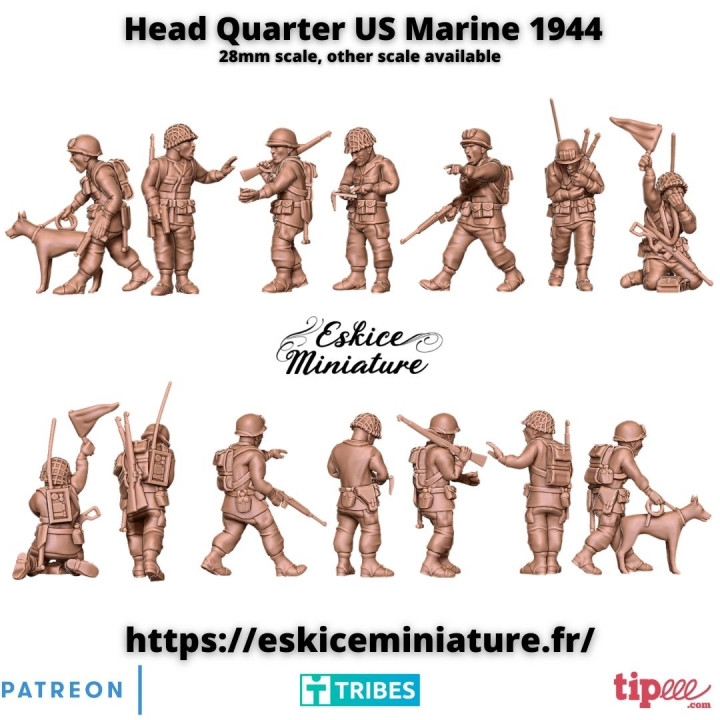 3D Printable US marines 1944 Head Quarter x7 - 28mm by Eskice Miniature ...
