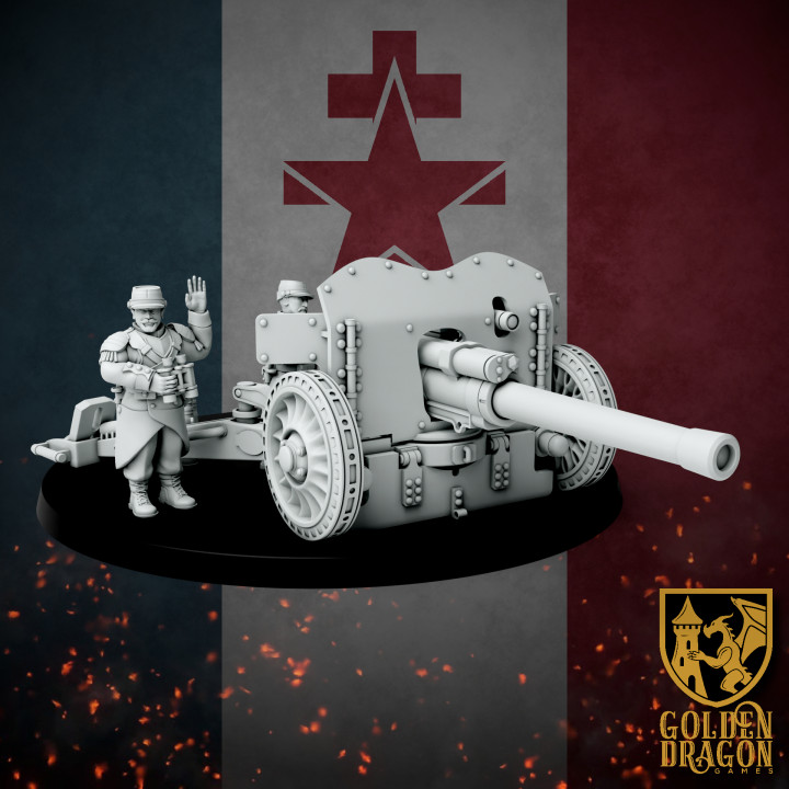 3D Printable New French Republic - Towed Guns by Golden Dragon Games