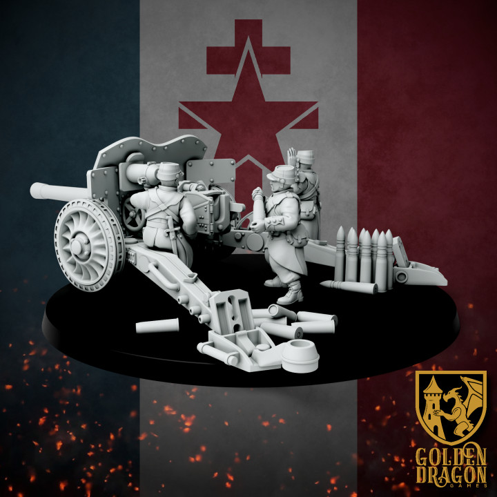 3D Printable New French Republic - Towed Guns by Golden Dragon Games