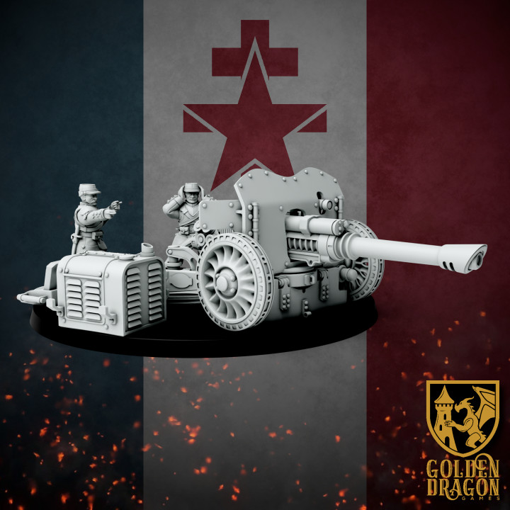 3D Printable New French Republic - Towed Guns by Golden Dragon Games