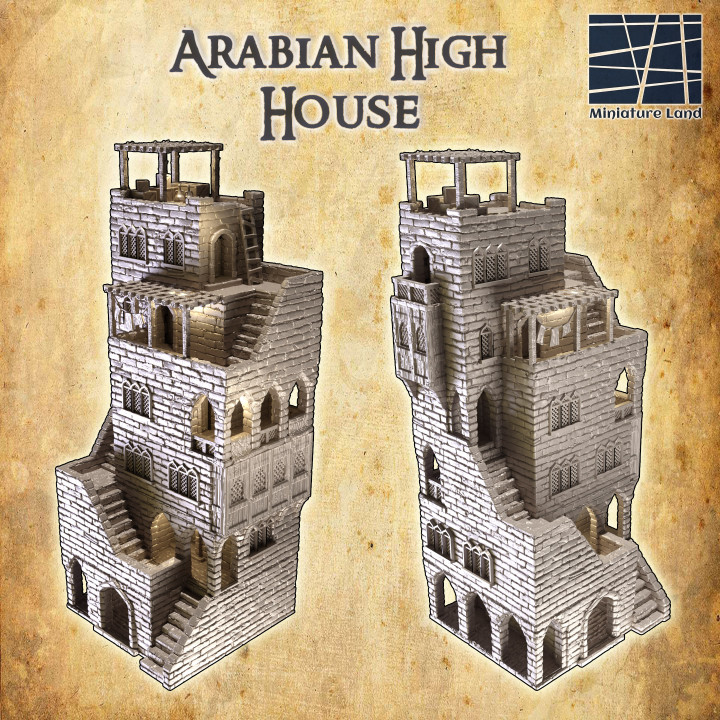 3D Printable Arabian High House - Tabletop Terrain - 28 MM by MiniatureLand