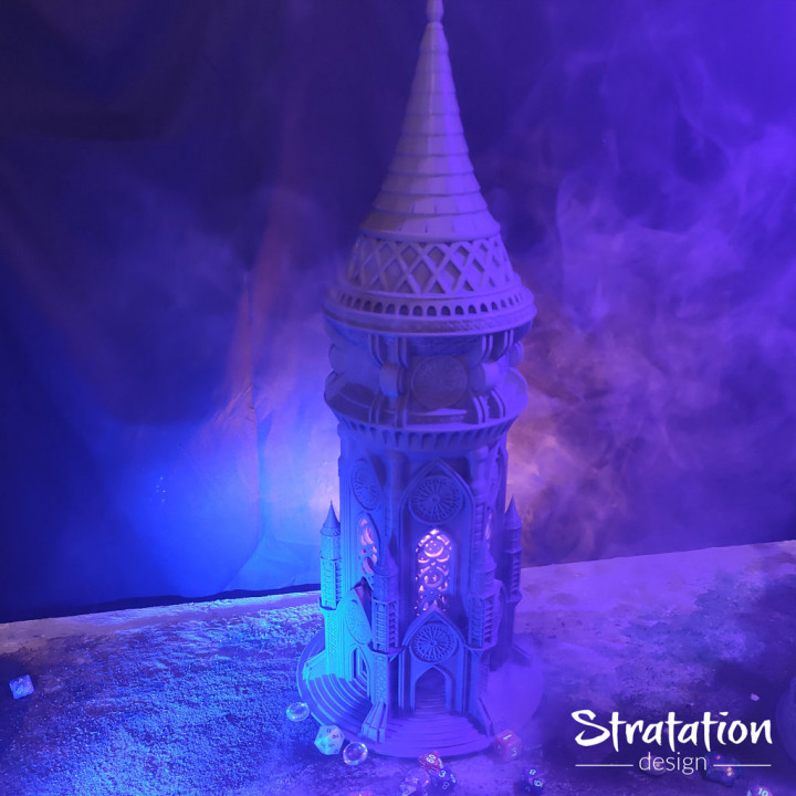 3D Printable Wizard's Arcane Treasury Dice Tower by Stratation Design