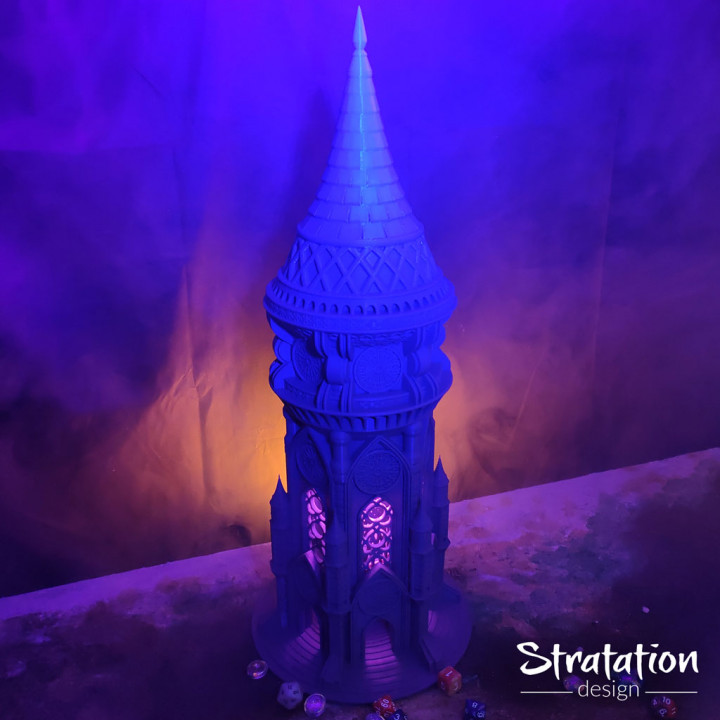 3D Printable Wizard's Arcane Treasury Dice Tower by Stratation Design