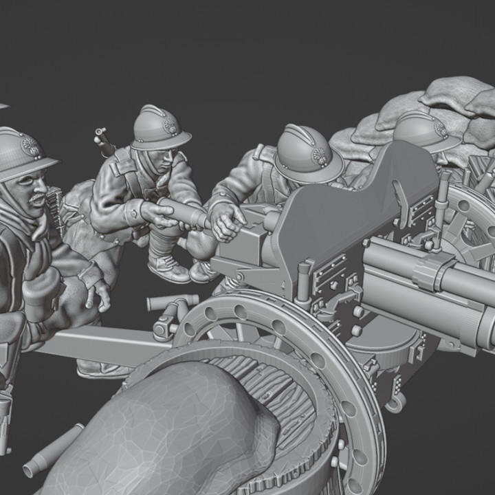 3D Printable WW2 28mm french 47mm AT GUN with crew and sandbag ...