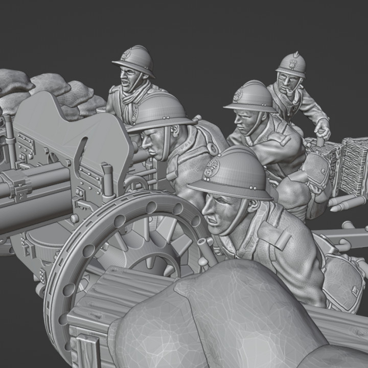 3D Printable WW2 28mm french 47mm AT GUN with crew and sandbag ...