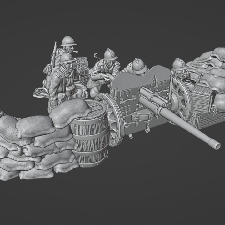 3D Printable WW2 28mm french 47mm AT GUN with crew and sandbag ...