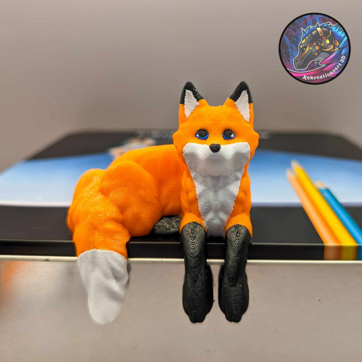 3D Printable Fox Monitor Buddy, Monitor and Shelf Decoration by Kirsten M