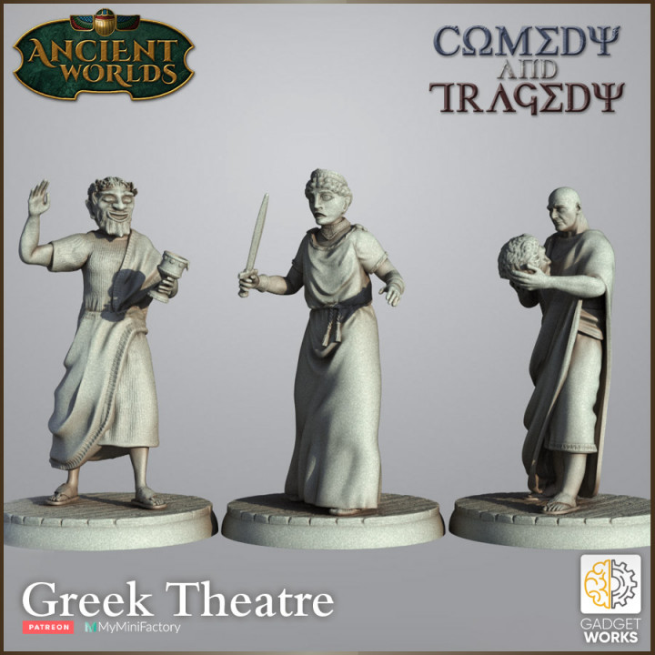 3D Printable 4 Ancient Greek Actors with masks by Gadgetworks