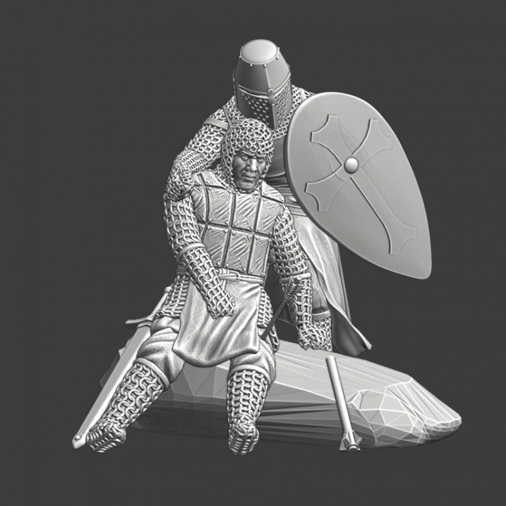 3D Printable Medieval diorama - Wounded knight and his sergeant by ...