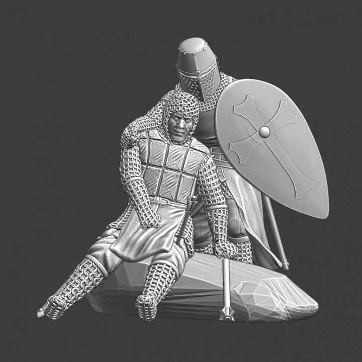 3D Printable Medieval diorama - Wounded knight and his sergeant by ...