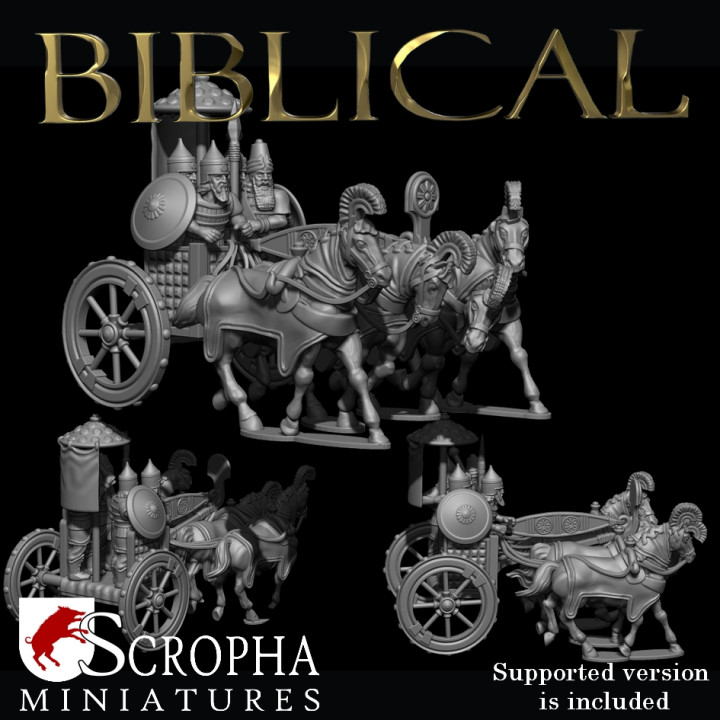 3D Printable Assyrian four horse heavy chariot by Scropha Miniatures