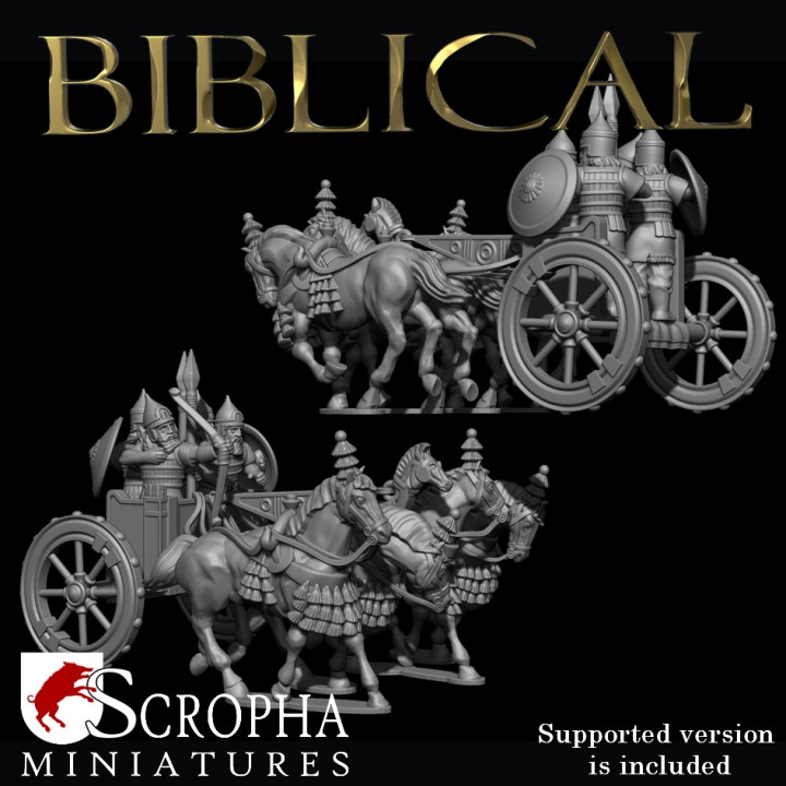 3D Printable Assyrian four horse heavy chariot by Scropha Miniatures