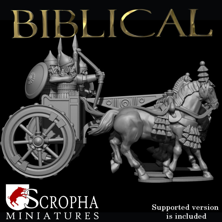3D Printable Assyrian four horse heavy chariot by Scropha Miniatures