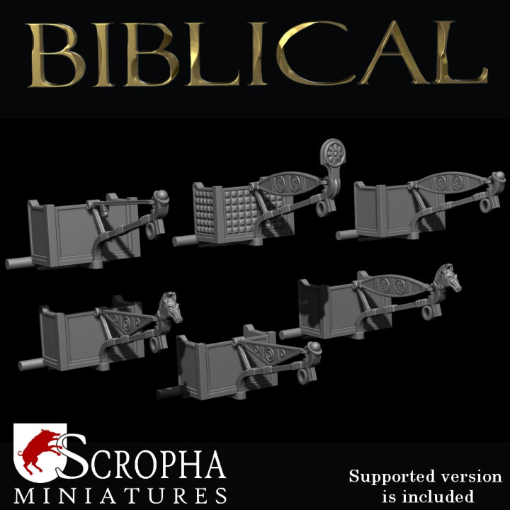 3D Printable Assyrian four horse heavy chariot by Scropha Miniatures